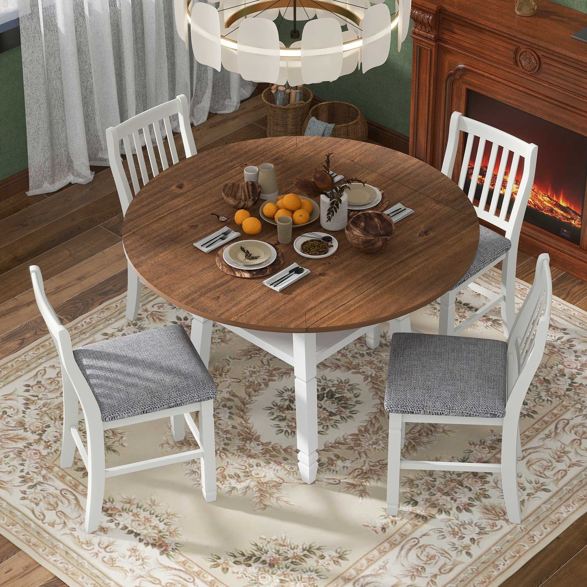 Round dining table with stowaway chairs store